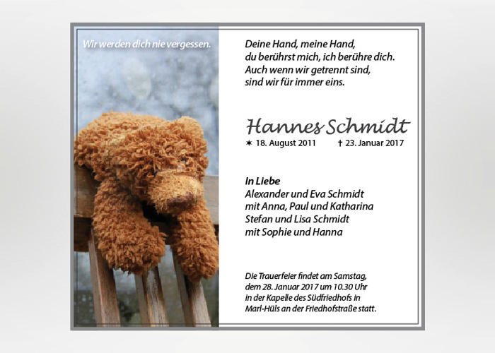 Traueranzeigen für Kinder und Jugendliche | den Tod anzeigen